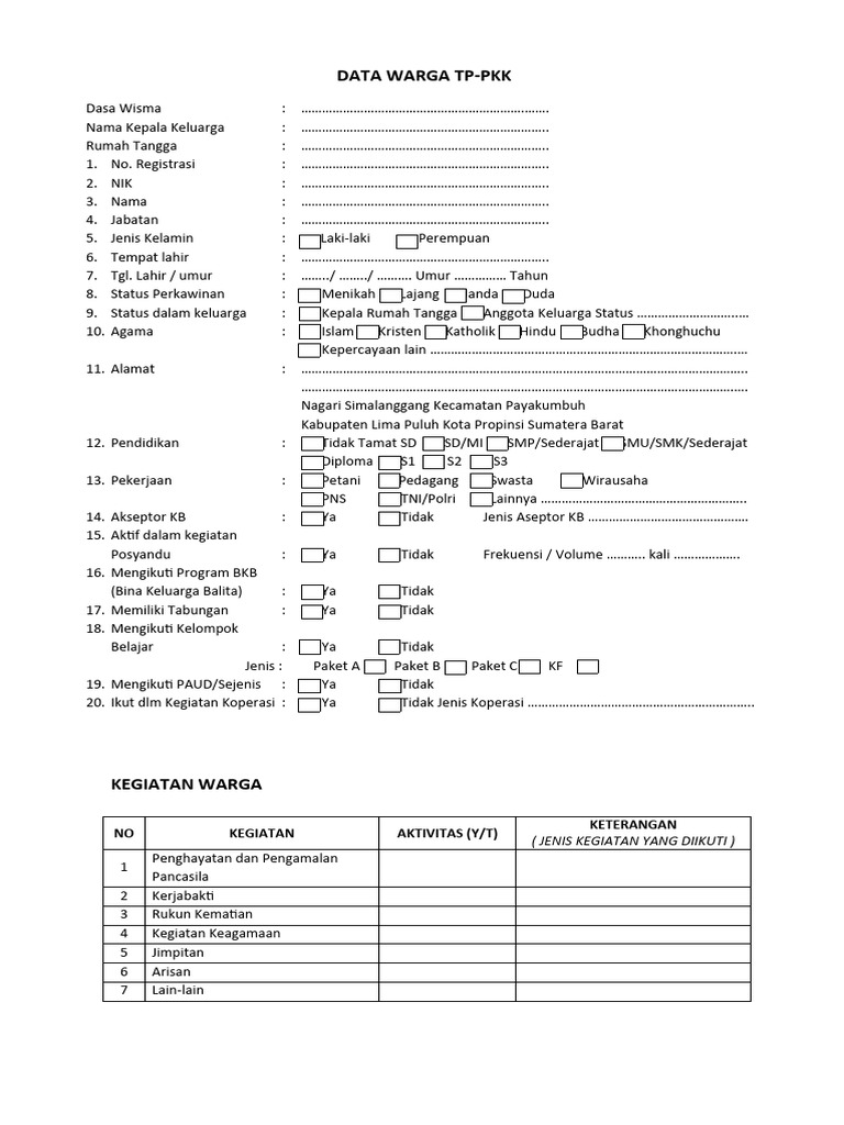 Data Warga PKK | PDF