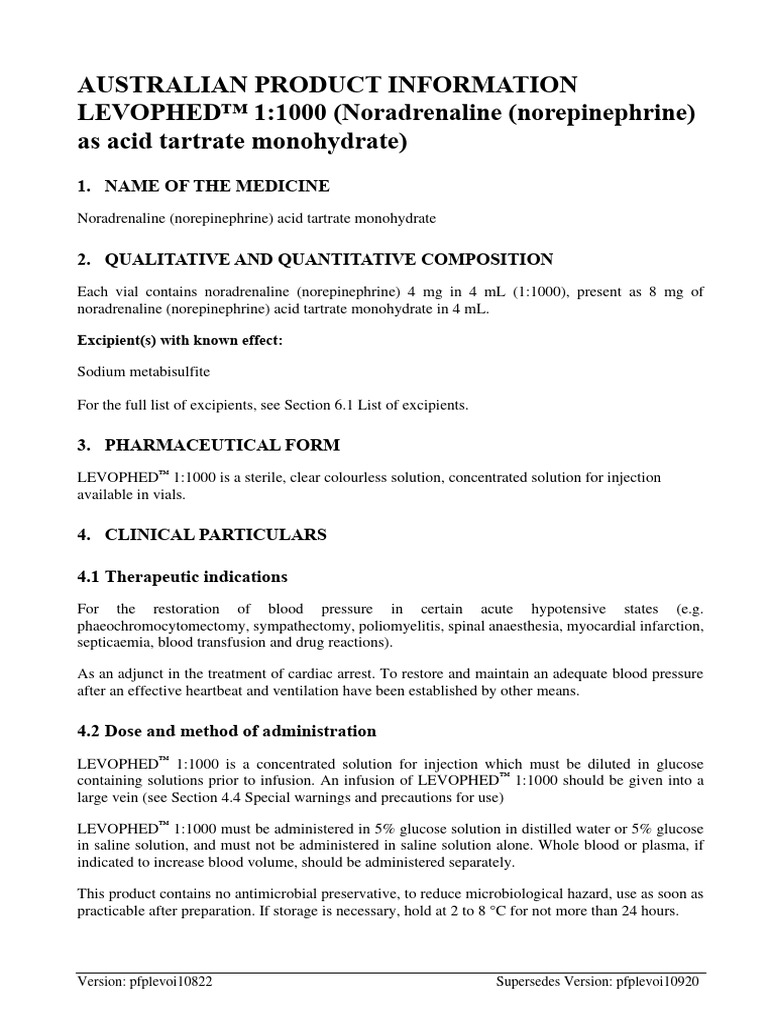Levophed 11000 PI | PDF
