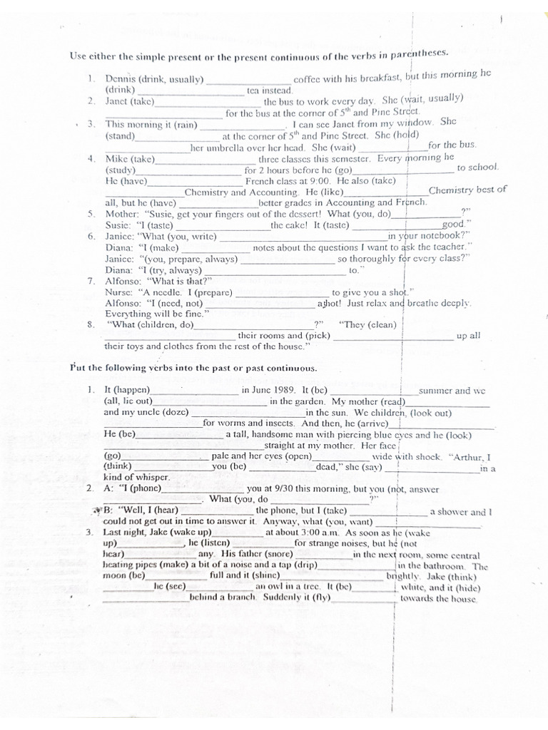 Ex - Present - Past Simple and Cont | PDF