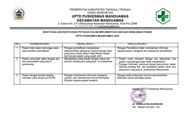 1.1.2 Ep 2 Bukti Evaluasi Hasil Sosialisasi Jenis-Jenis Pelayanan Puskesmas | PDF