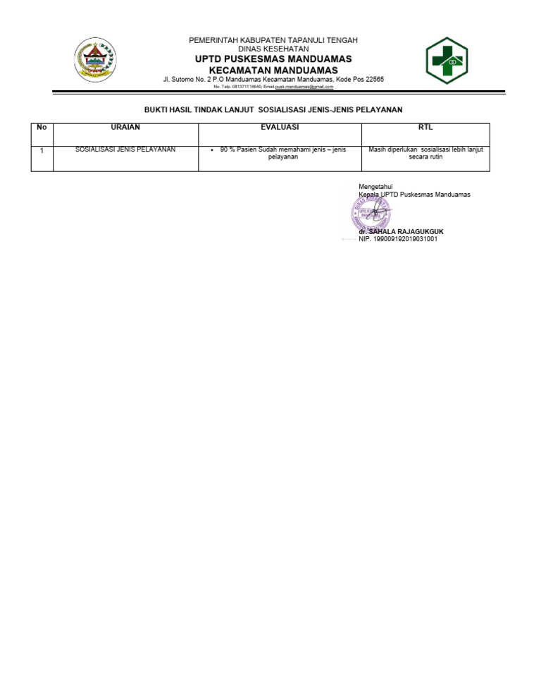 Bukti Evaluasi Sosialisasi Jenis2 Pelayanan | PDF