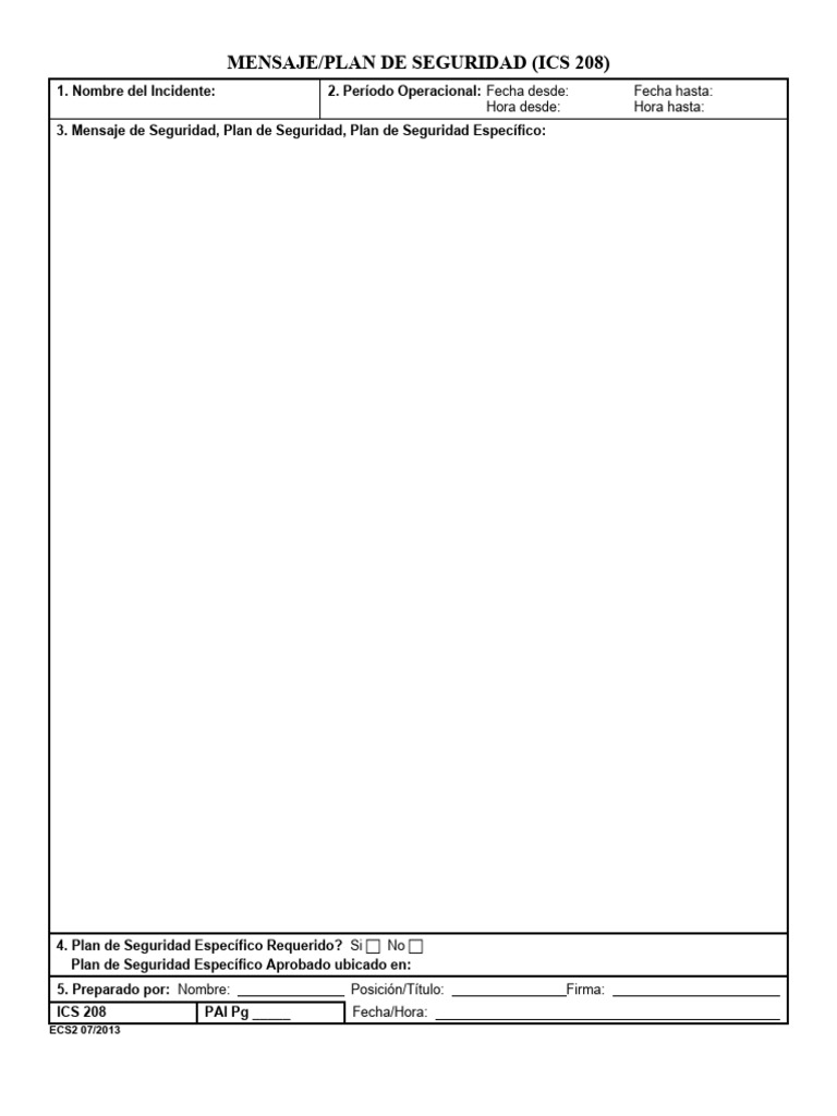 Plan de Seguridad ICS 208 Detallado | PDF