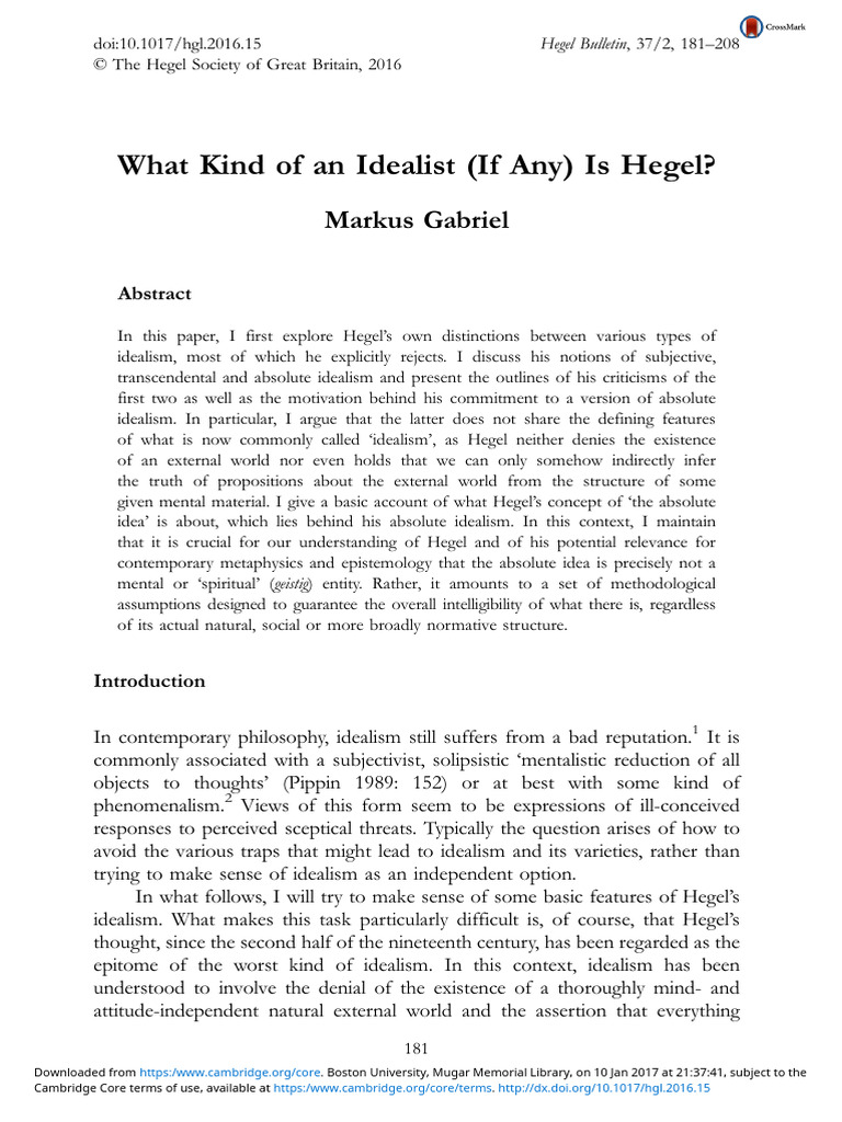 What Kind of An Idealist (If Any) Is Hegel | PDF | Idealism | Georg Wilhelm Friedrich Hegel