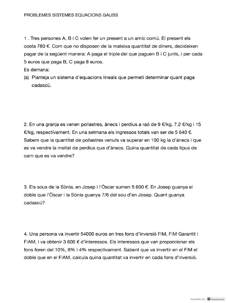 Problemes Gauss | PDF