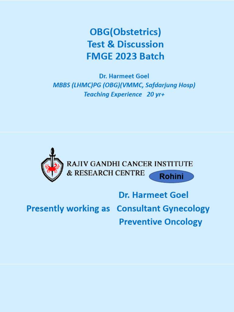 OBG (Obstetrics) Test & Discussion FMGE 2023 Batch | PDF