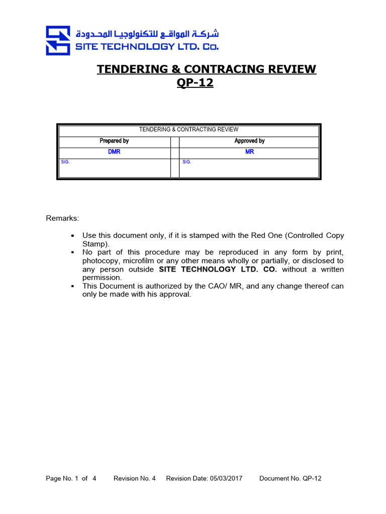 QP12 Tendering & Contract Review | PDF | Specification (Technical ...