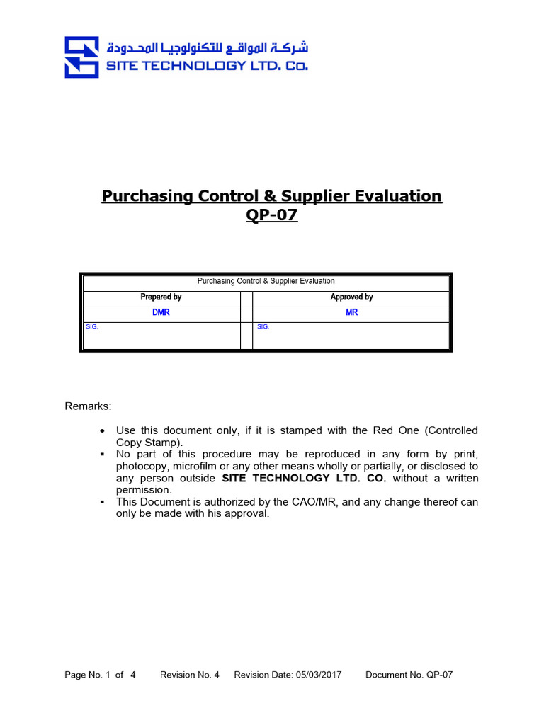QP7 Purchasing Control & Suppilers Evaluation | PDF | Supply Chain | Business