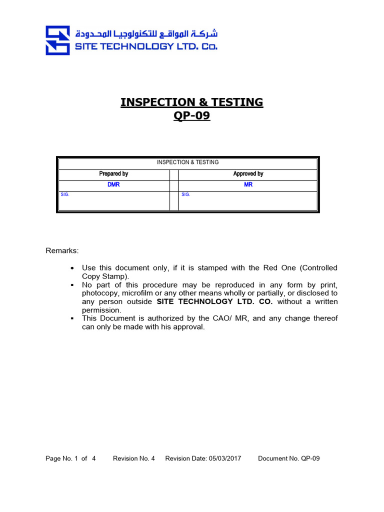 QP9 Inspection & Testing | PDF | Consultant | Business