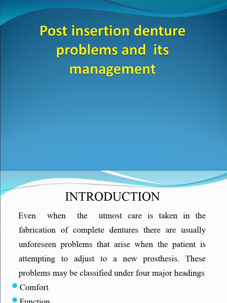 Post Insertion Denture Problems | PDF | Dentures | Tongue