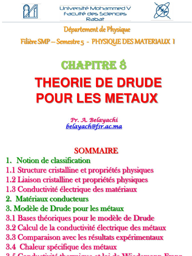 Modèle de Drude et conductivité des métaux | PDF | Électron | Liaison ...