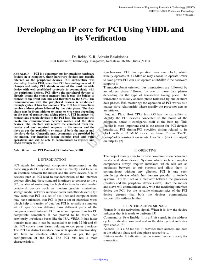 Developing an Ip Core for Pci Using Vhdl and Its Verification IJERTCONV2IS14003 | PDF