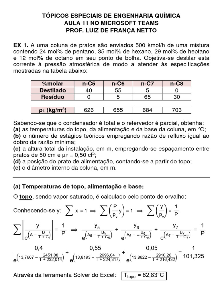 11 AULA TEAMS - Método FUGK para Destilação Multicomponente | PDF ...