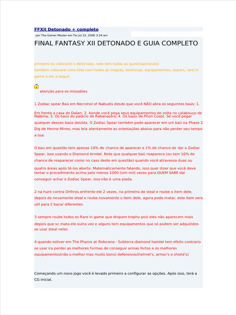 Guia Completo de Final Fantasy XII | PDF