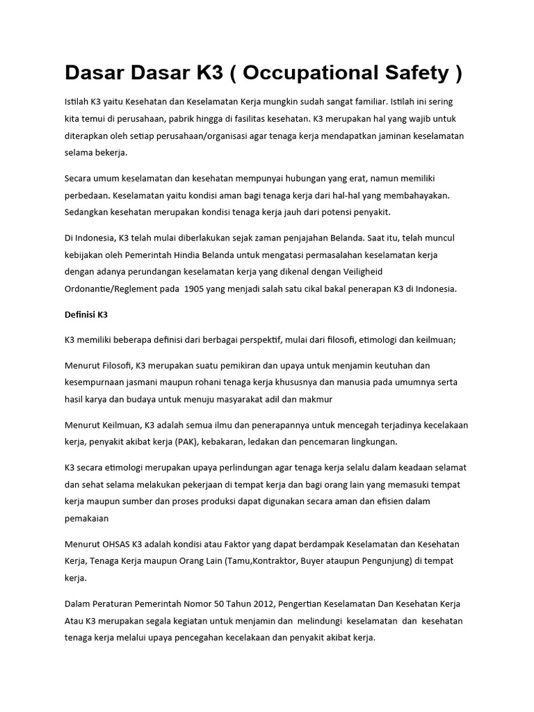 Dasar K3 Bagi Pekerja Atau Umum | PDF