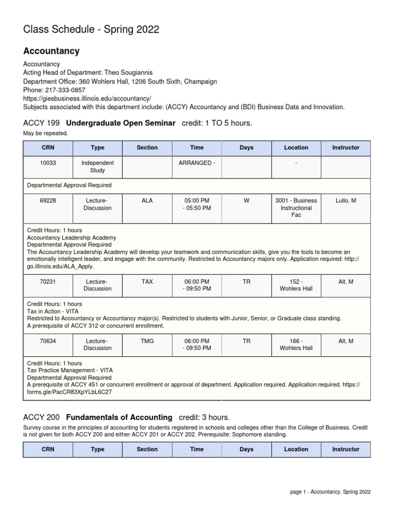 Schedule 2022 Spring ACCY | PDF