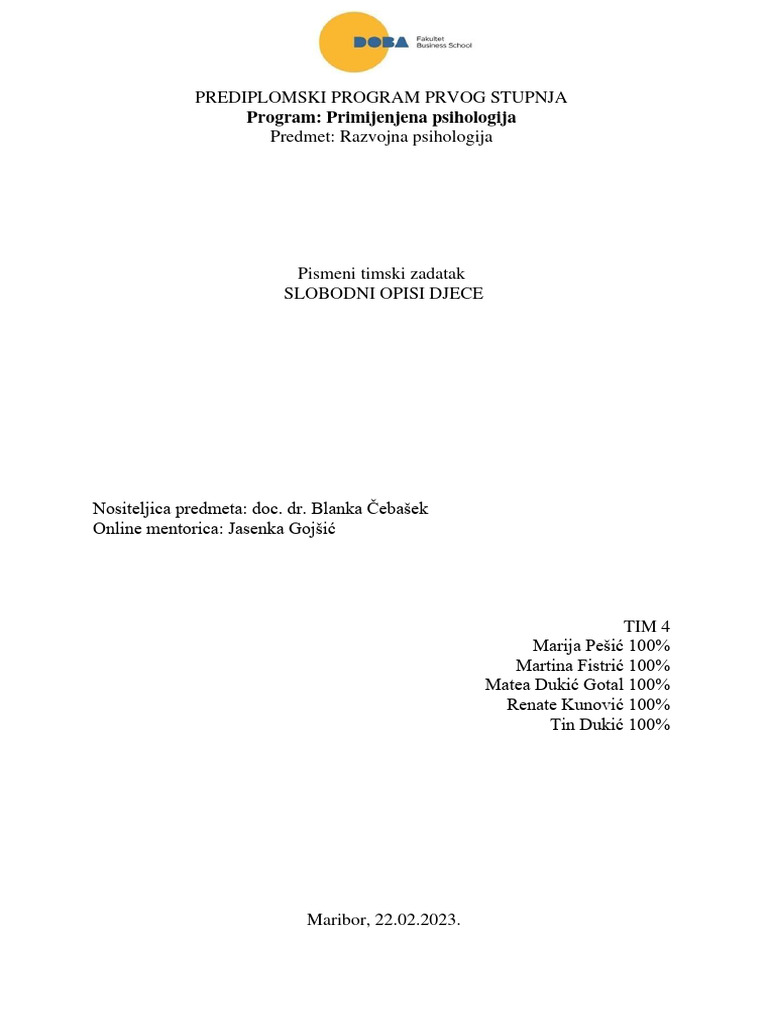 Slobodni Opisi Djece | PDF