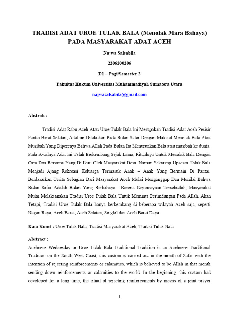 Tradisi Uroe Tulak Bala di Aceh | PDF