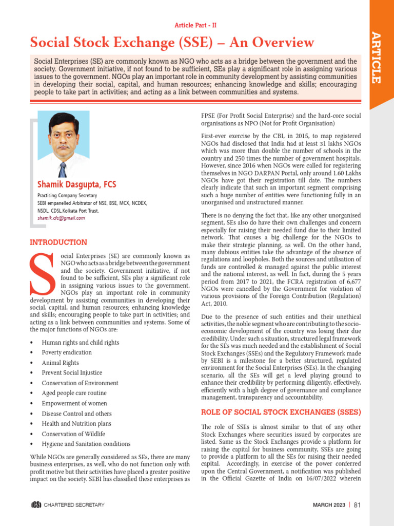 Social Stock Exchange | PDF | Securities (Finance) | Non Governmental ...