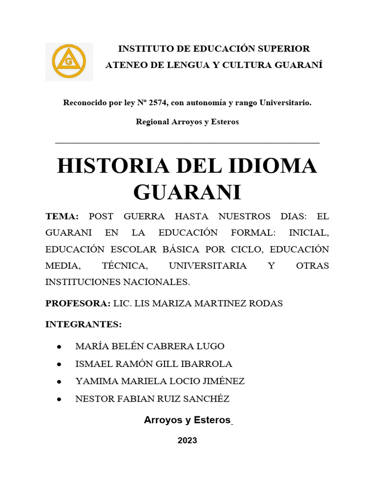 Historia Del Idioma Guarani - Educacion Formal | PDF