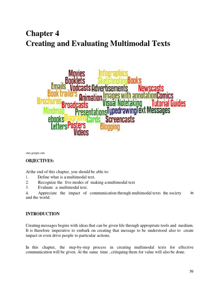 Chapter 4 Creating and Evaluating Multimodal Texts | PDF Chapter 4 Creating and Evaluating Multimodal Texts | PDF
