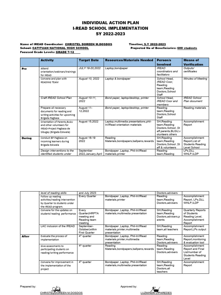 INDIVIDUAL ACTION PLAN Iread | PDF