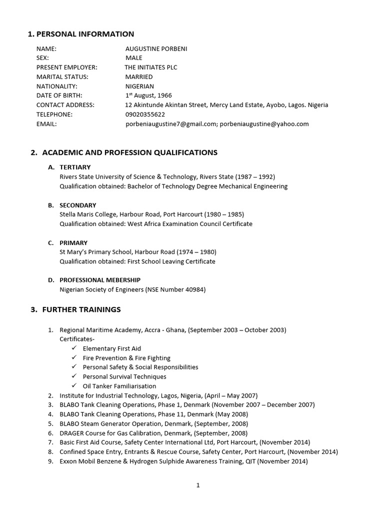 Augustine Porbeni's Professional Profile | PDF