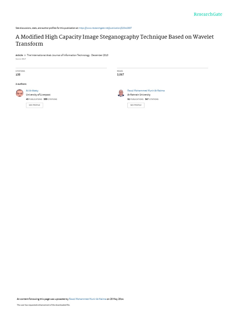 A Modified High Capacity Image Steganography Technique Based On Wavelet Transform | PDF ...