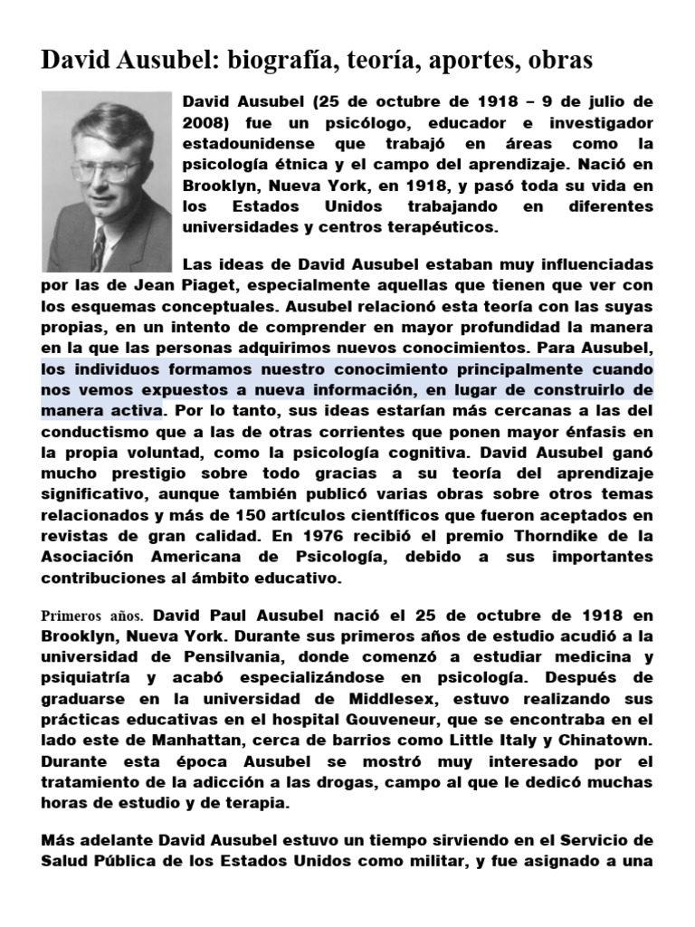 David Ausubel y el Aprendizaje Significativo | PDF