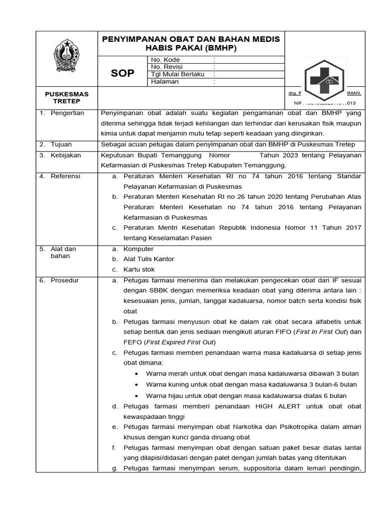 Sop Penyimpanan Obat Pdf