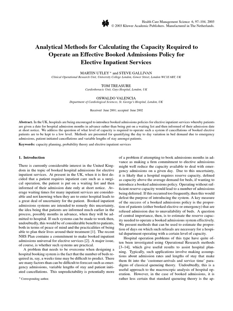Analytical Methods For Calculating The Capacity Required To Operate An Effective Booked ...