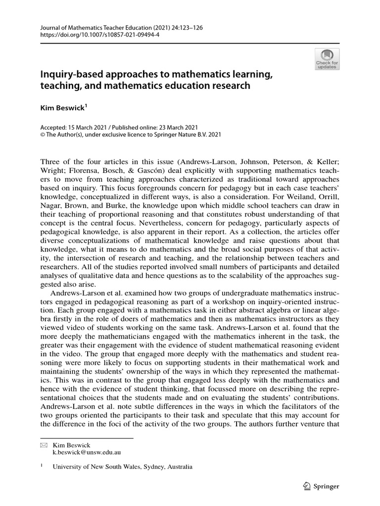 Inquiry-Based Mathematics Education Insights | PDF