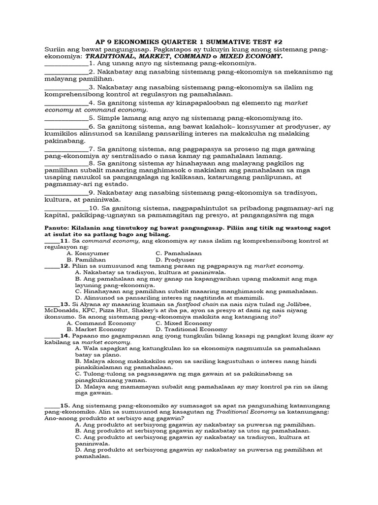 Summative Ap9 Q1 | PDF