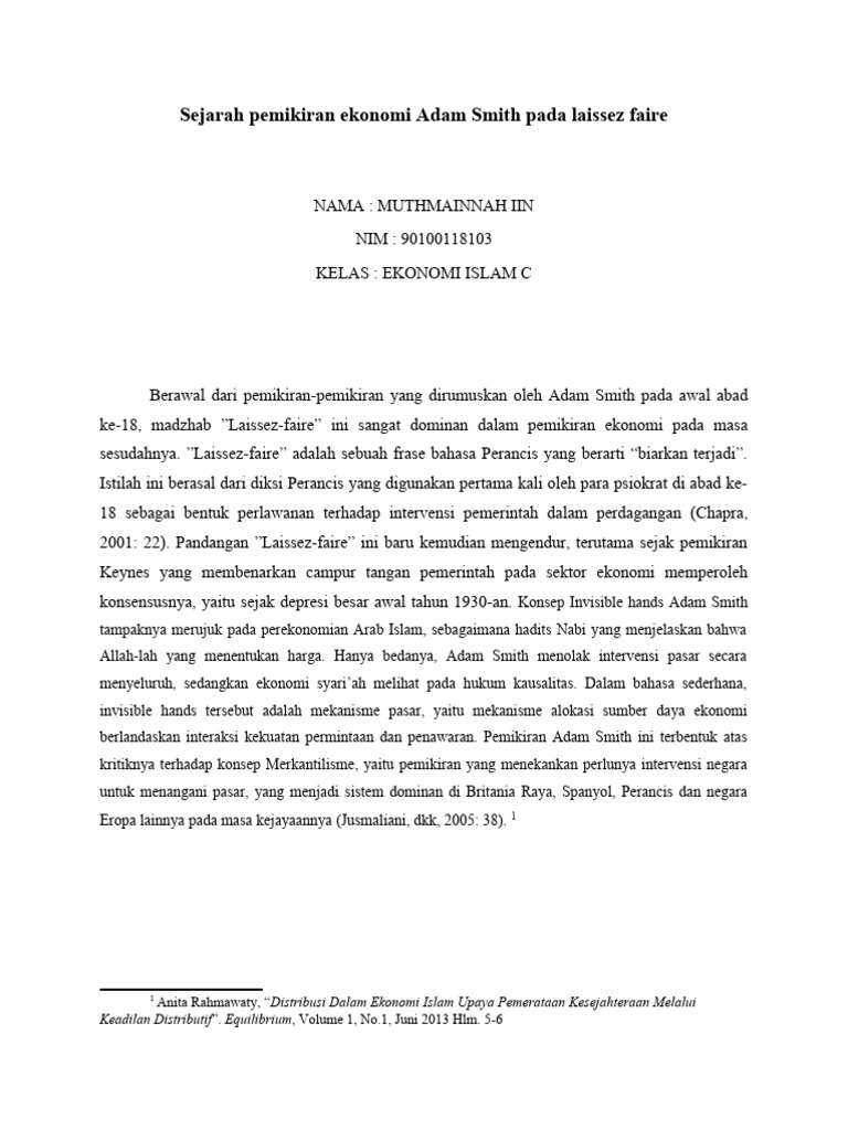 Sejarah Pemikiran Ekonomi Adam Smith Pada Laissez Faire | PDF