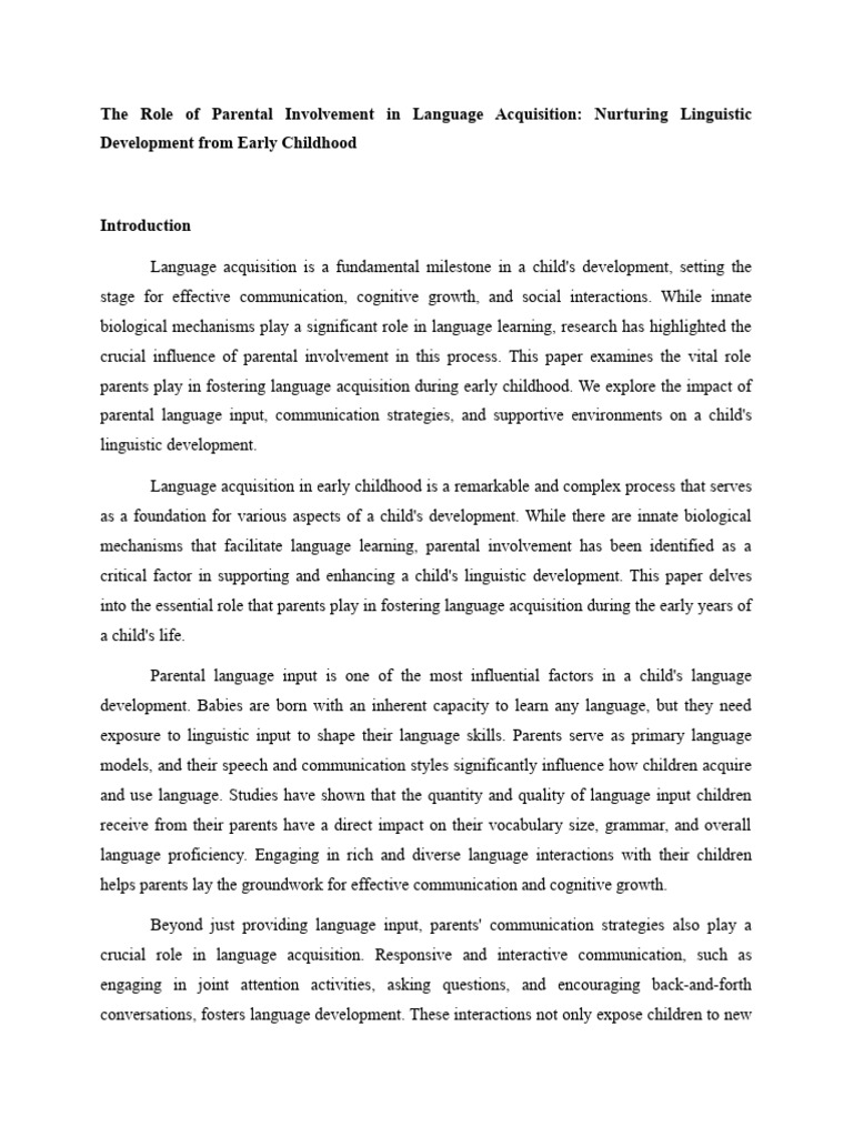The Role of Parental Involvement in Language Acquisition | PDF | Language Acquisition | Language ...