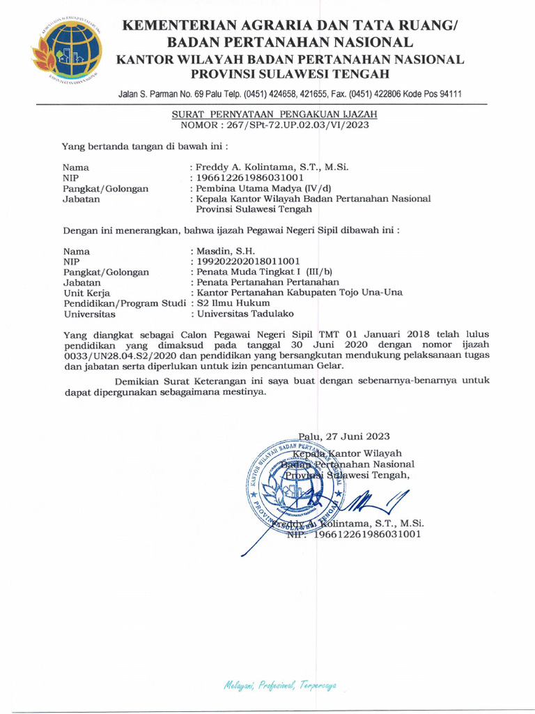 Contoh Surat Keterangan Pengakuan Ijazah | PDF