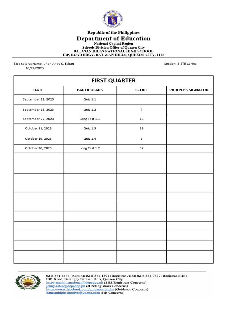 Portfolio - Template (Math 8) | PDF