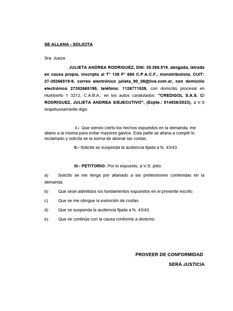 Se Allana - Solicita | PDF