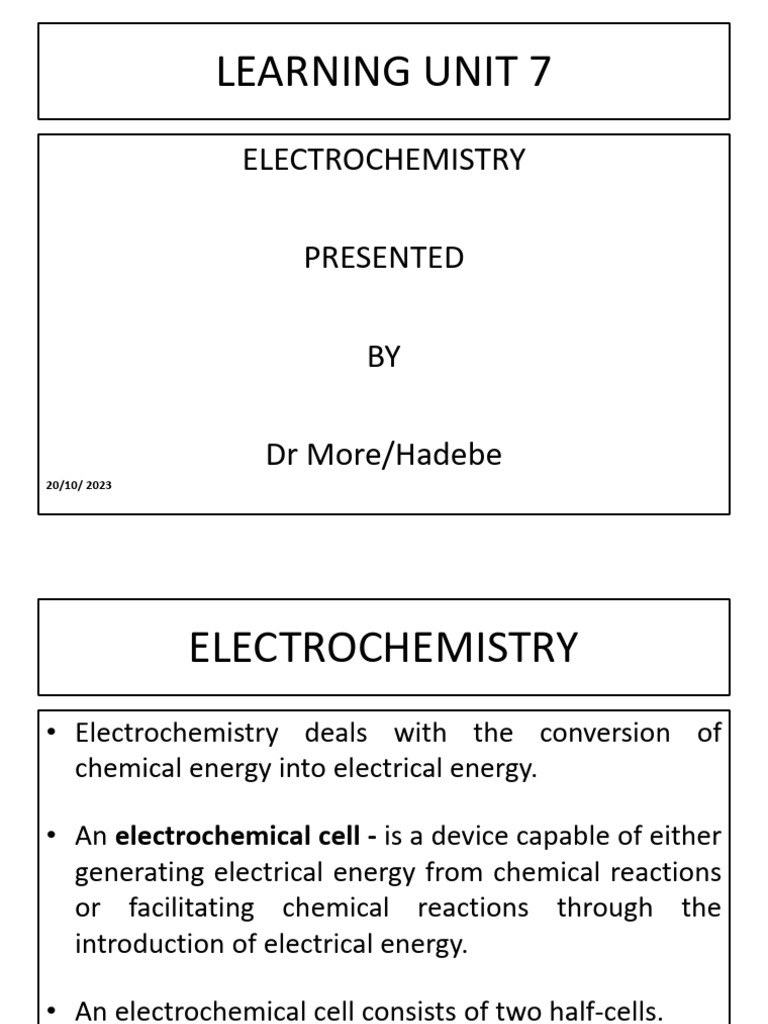 Learning Unit 6 Chapter 18 Electrochemistry | PDF | Electrochemistry ...