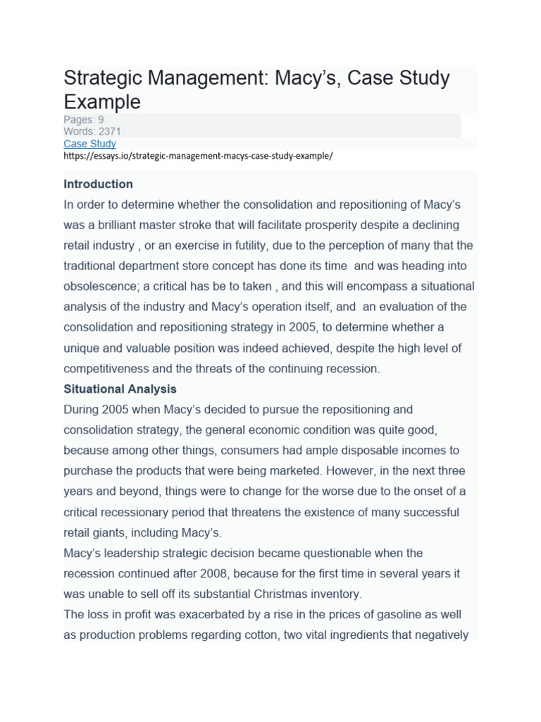 Strategic Management Various Papers and References | PDF