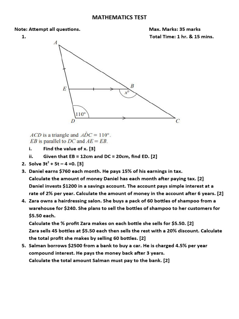 Mathematics Test Final | PDF