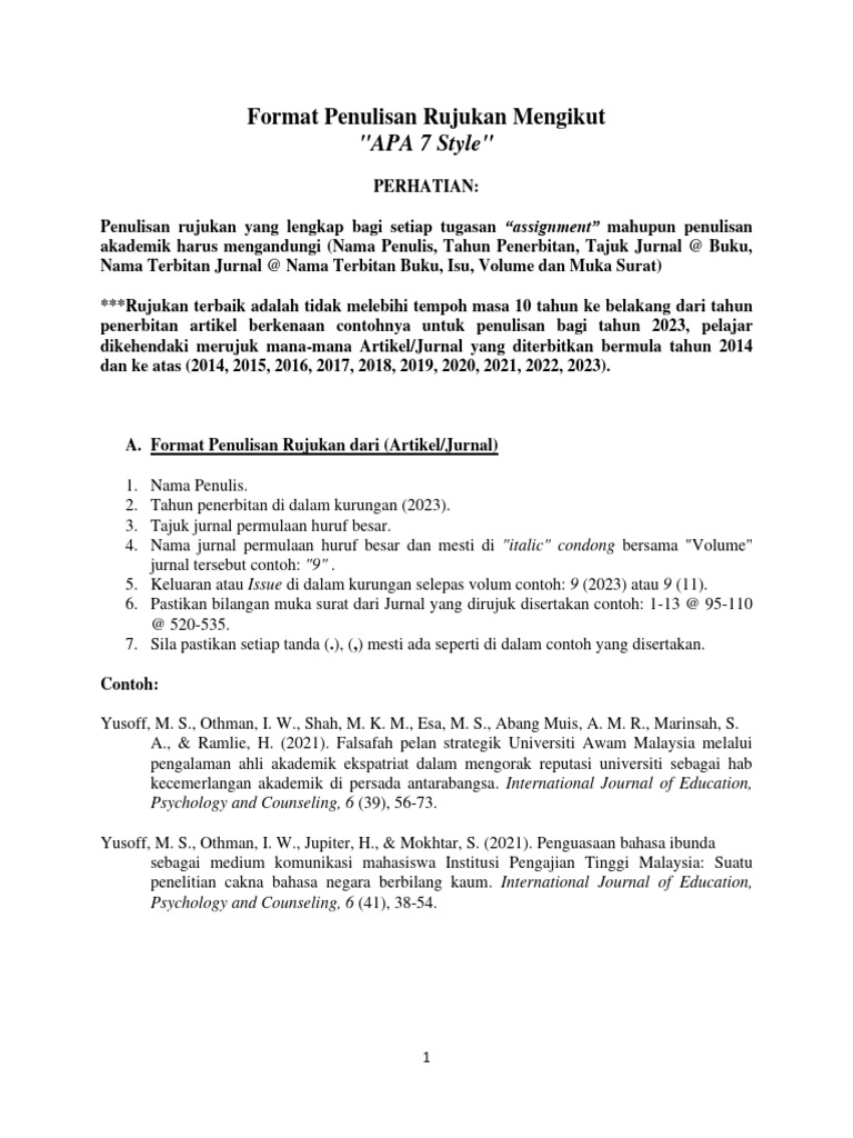 Format Penulisan Rujukan (Apa 7) | PDF