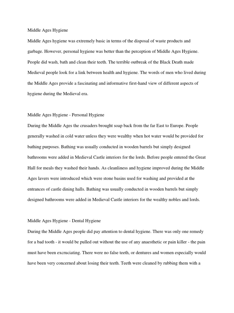 Middle Ages Hygiene: Personal Cleanliness, Dental Care, Sanitation, and ...