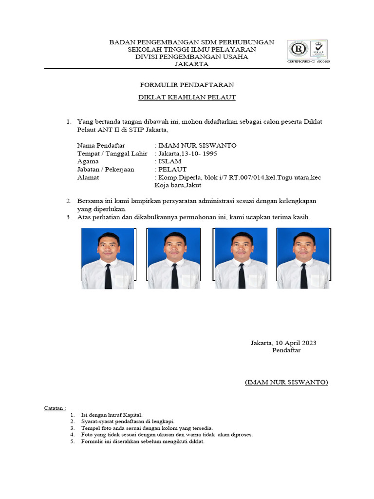 Formulir Pendaftaran Upgrading | PDF