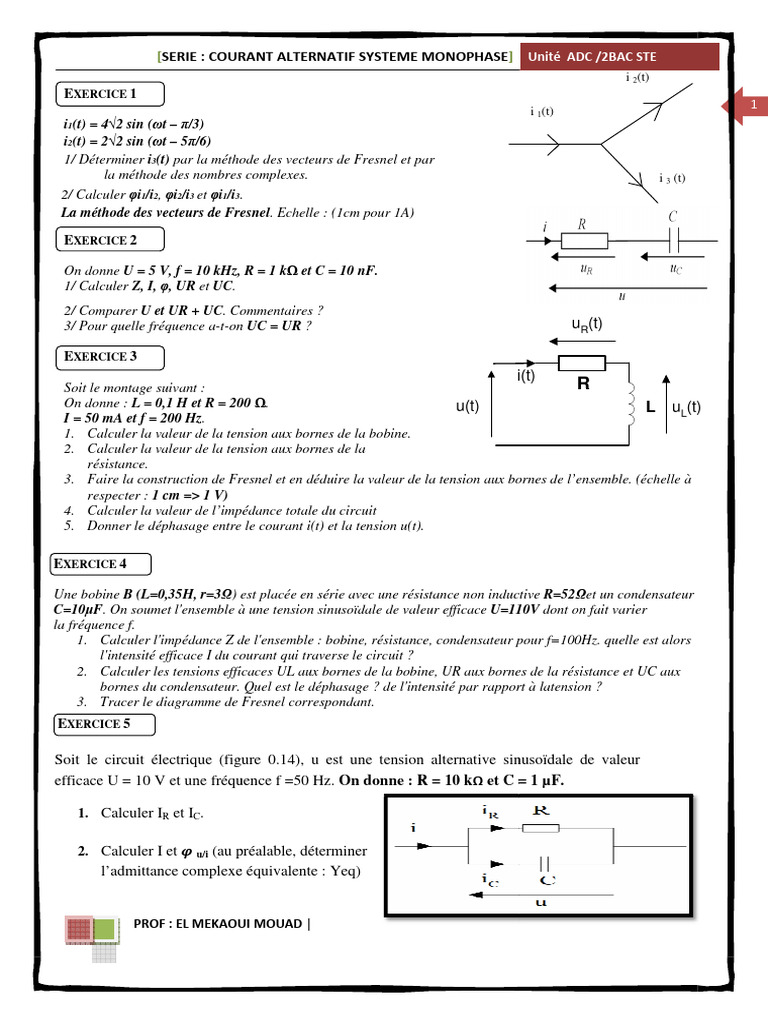 Exercices sur le Courant Alternatif Monophasé | PDF | Impédance ...