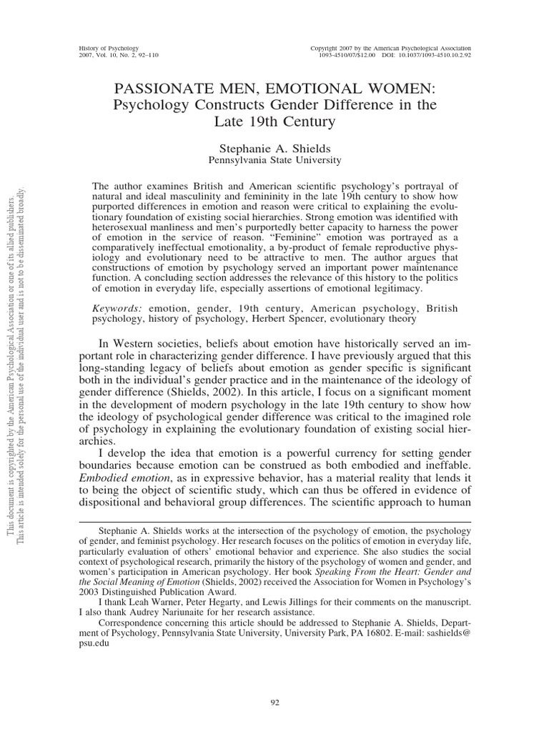 Passionate Men, Emotional Wome | PDF | Emotions | Psychology