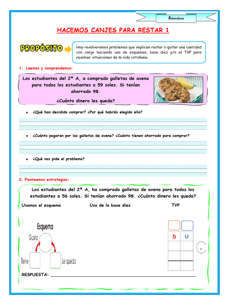 E7 Ficha d2 Mat Hacemos Canjes para Restar 1 | PDF