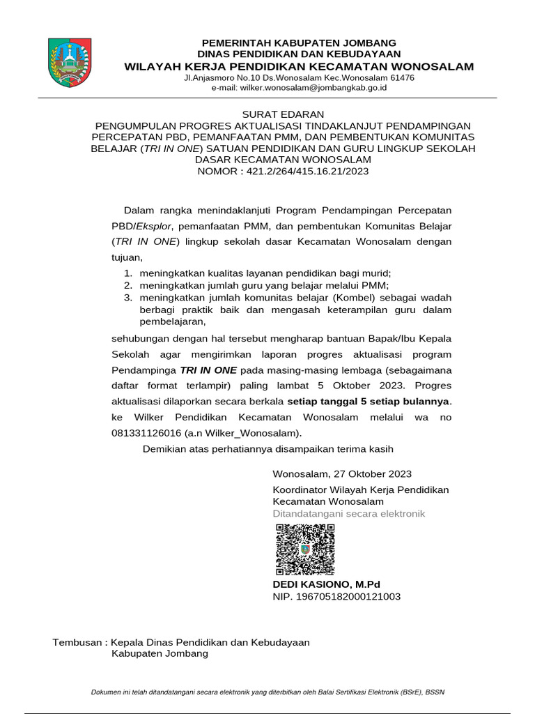 Surat Edaran Program Pendampingan Percepatan PBD-Eksplor, Pemanfaatan PMM, Dan Pembentukan ...