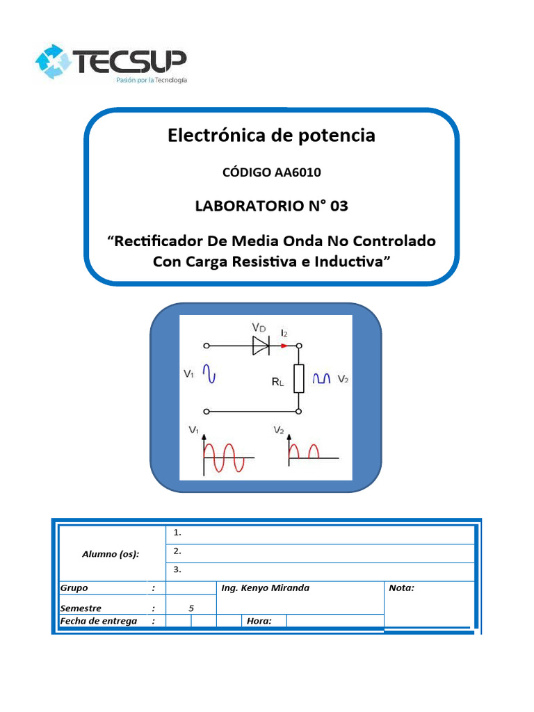 Lab03 - Rectificador de Media Onda No Controlado | PDF | Rectificador | Electrónica