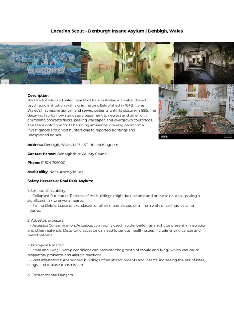 Denbigh Asylum Filming Location Guide | PDF | Asbestos | Hazards