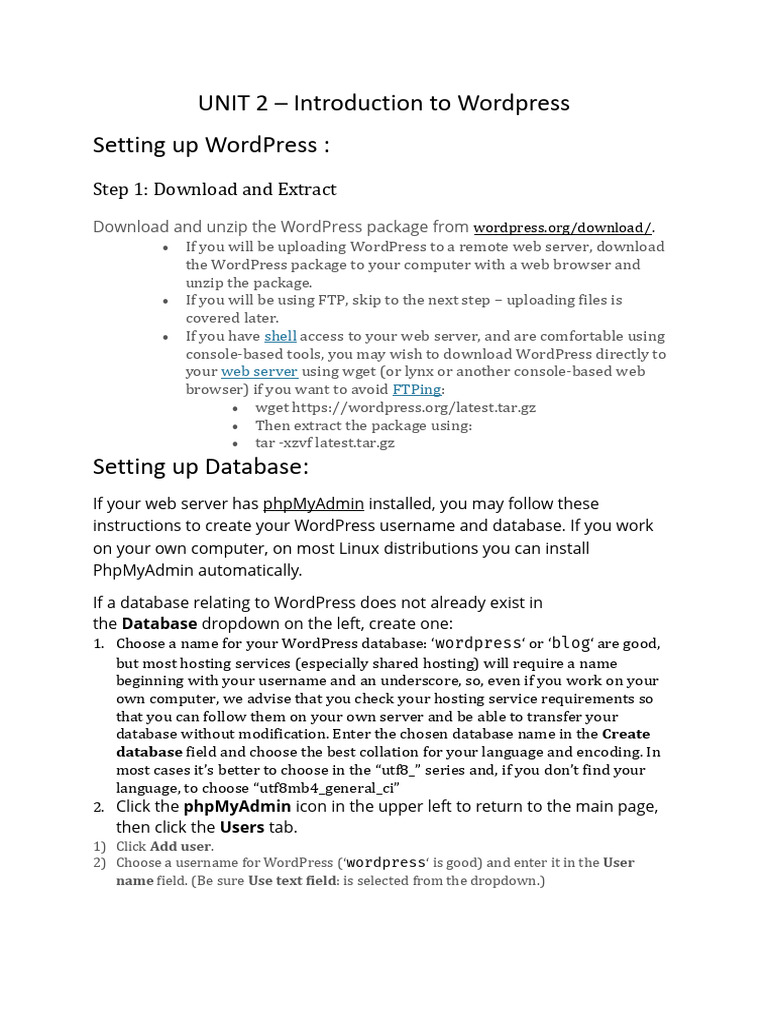 Unit 2 Wordpress | PDF | Word Press | Hyperlink